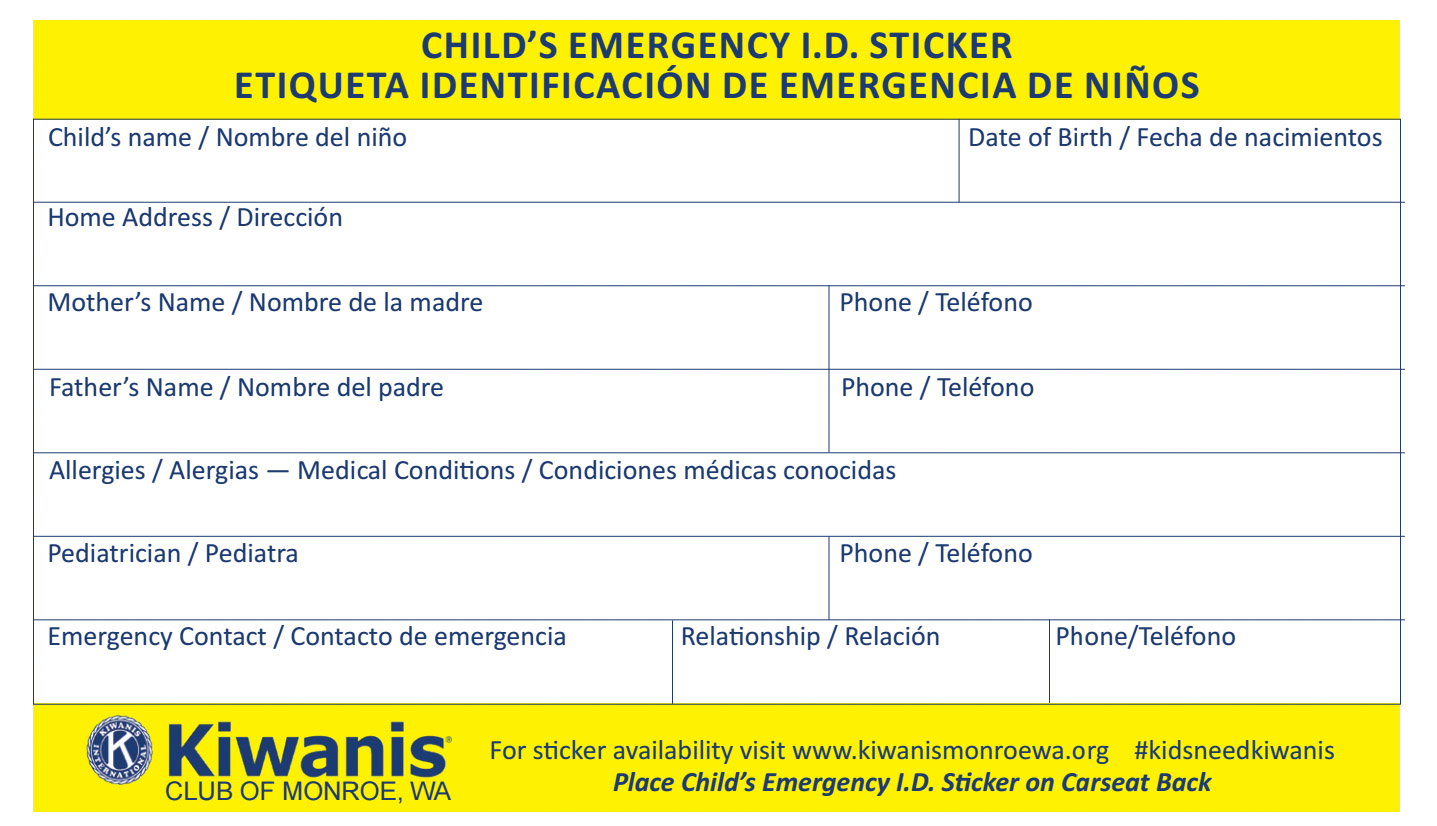 Child ID Stickers – Kiwanis Club of Monroe WA